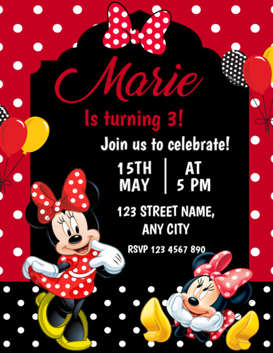 Editable Minnie Mouse Birthday Invitation Template | PosterMyWall