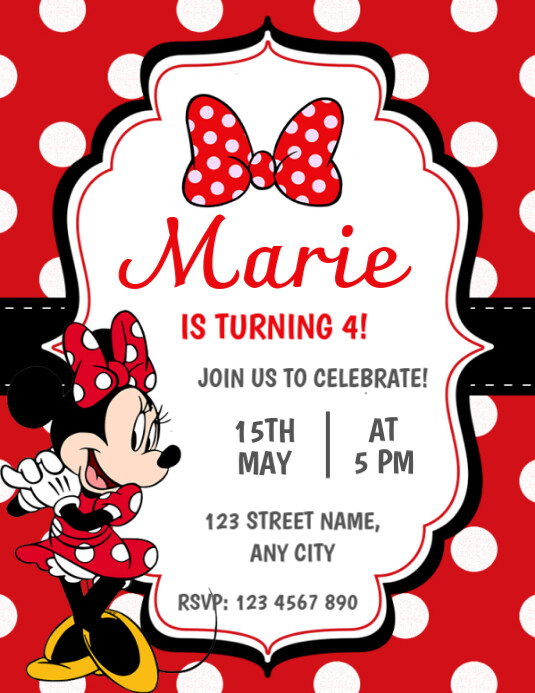 Editable Minnie Mouse Birthday Invitation Template | PosterMyWall