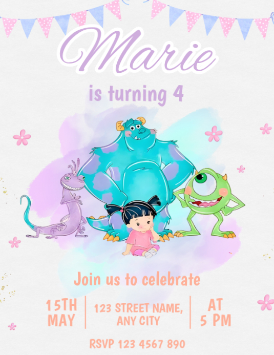 Editable Monster INC Birthday Invitation Template | PosterMyWall