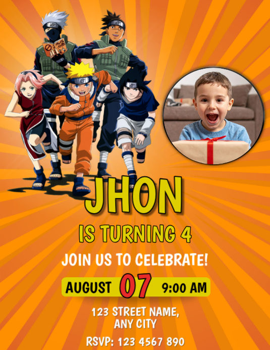 Plantilla de Editable Naruto Birthday Invitation with Photo | PosterMyWall