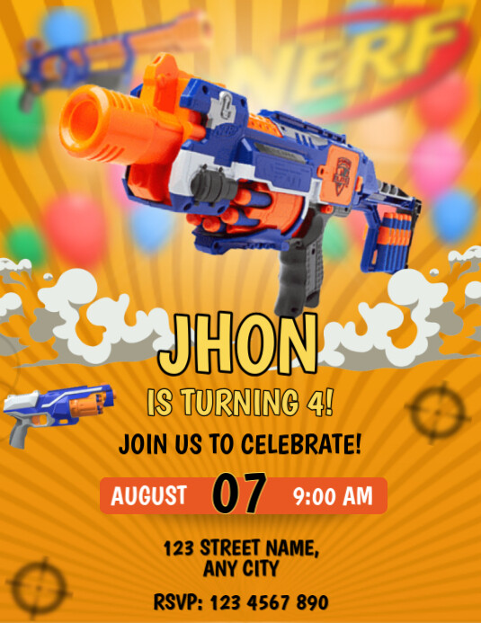 Copy of Editable Nerf Birthday Invitation | PosterMyWall