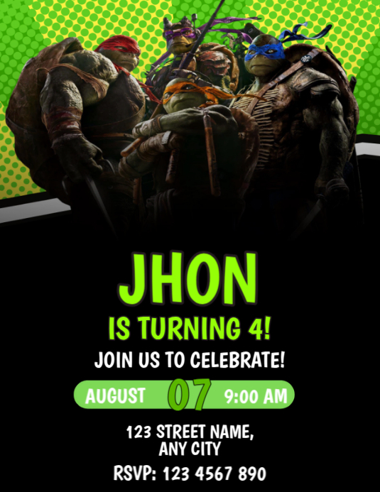 Editable Ninja Turtle Birthday Invitation Template | PosterMyWall