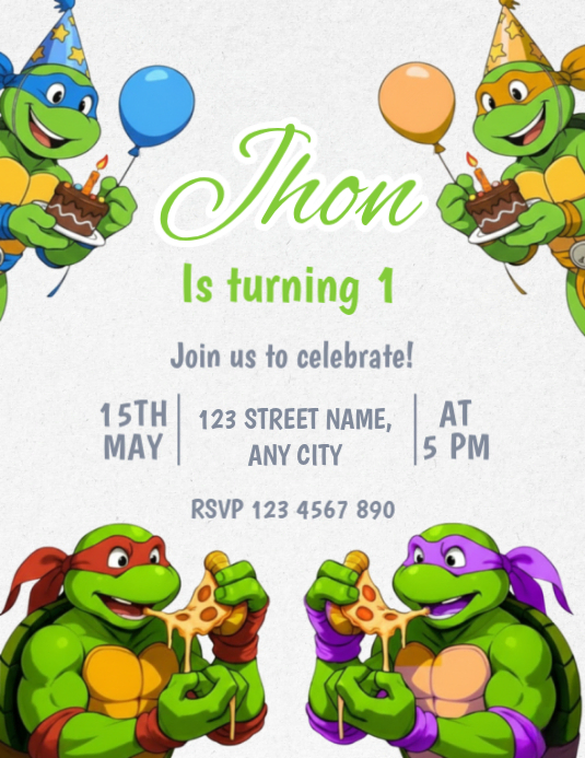 Editable Ninja Turtle Birthday Invitation Template | PosterMyWall