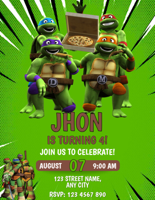 Editable ninja turtles birthday invitation Template | PosterMyWall