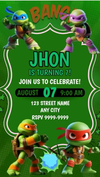 Editable Ninja Turtles Birthday Invitation Video Templat | PosterMyWall