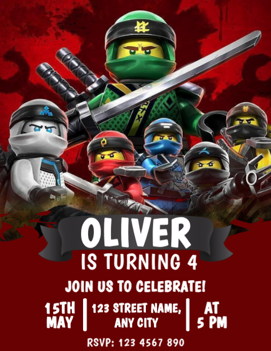 Editable ninjago birthday invitation Template | PosterMyWall