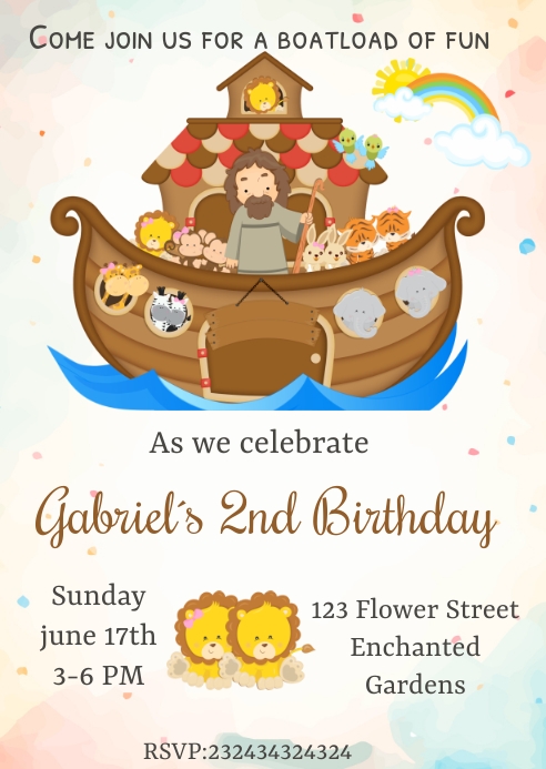Editable Noah's Ark Birthday Invitation Template | PosterMyWall