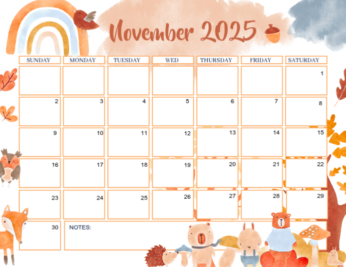 EDITABLE November 2025 Calendar Template | PosterMyWall