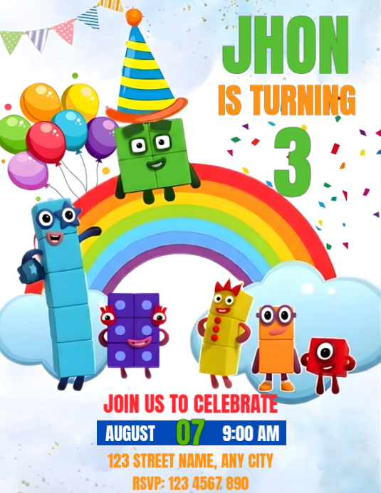 Modèle Editable Numberblocks birthday invitation | PosterMyWall
