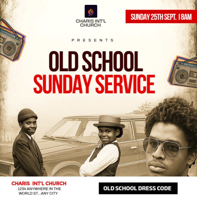 Plantilla de Editable Old School Sunday Service Church Flyer | PosterMyWall