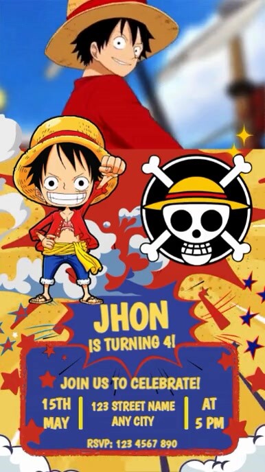 Editable One Piece Birthday Invitation Template | PosterMyWall
