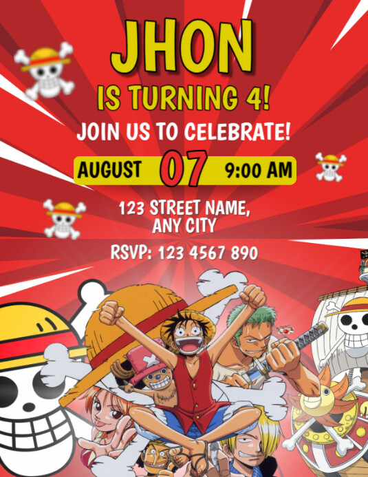 Modèle Editable One Piece Birthday Invitation | PosterMyWall