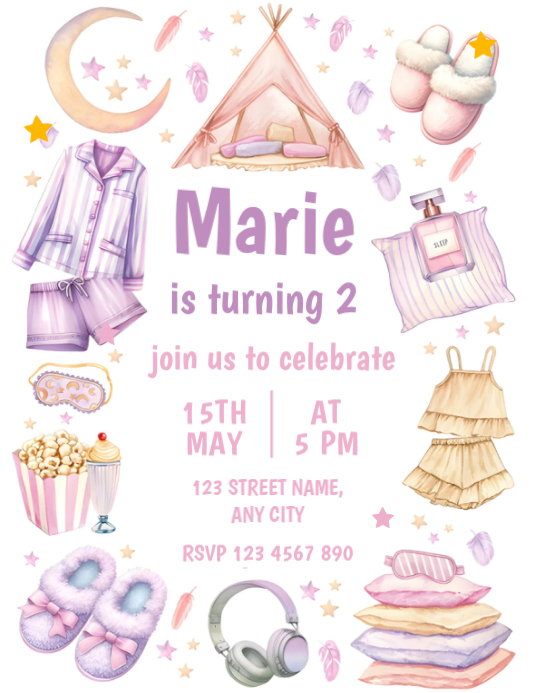 Modèle Editable Pajama Party Birthday Invitation | PosterMyWall