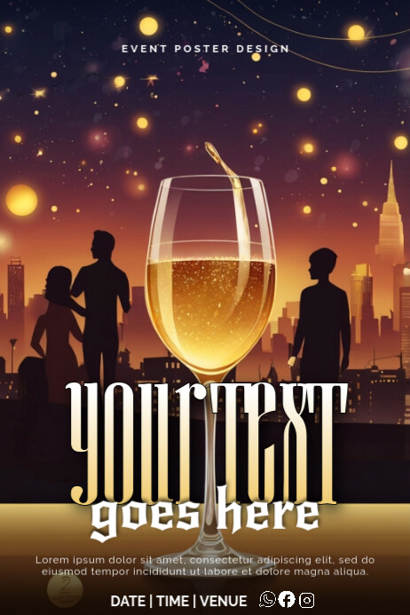 Editable Parents’ Night Out Poster Background – Wine & City Theme ...
