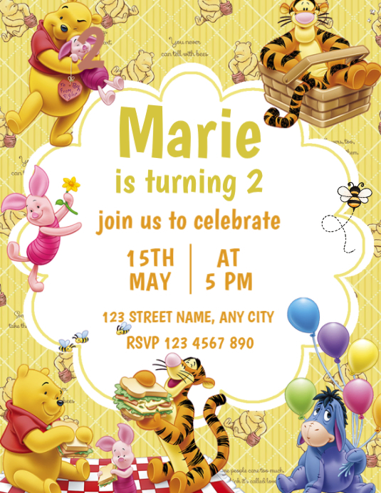 Plantilla de Editable Picnic Winnie the pooh Children's Birthday Flyer ...
