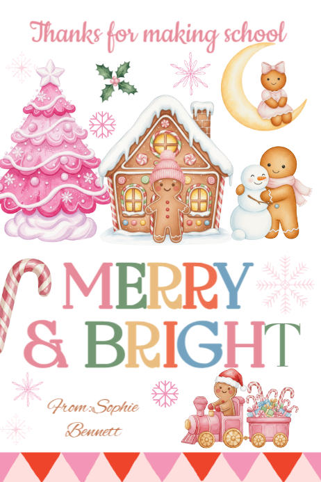 Editable Pink Gingerbread House Christmas Gift Tag Template | PosterMyWall
