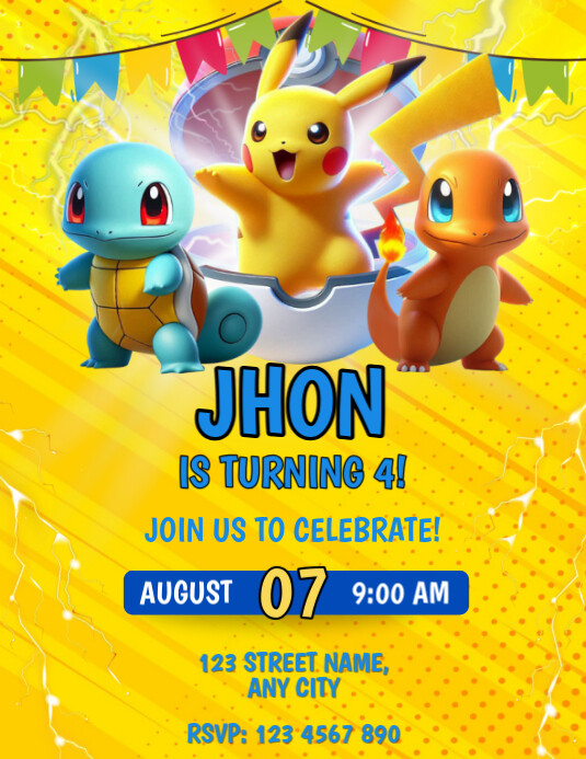 Editable Pokemon Birthday Invitation Template | PosterMyWall