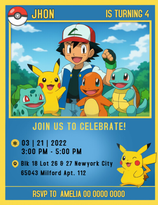 Modèle Editable Pokemon Card Birthday Invitation | PosterMyWall