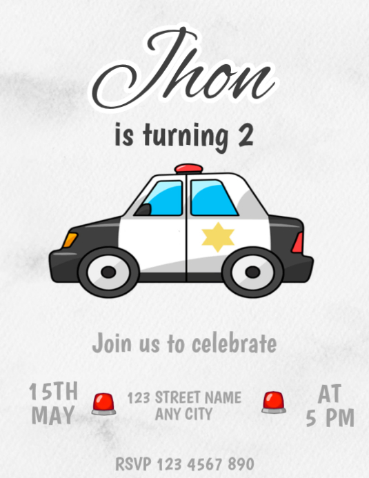 Editable Police Car Birthday Invitation Template | PosterMyWall
