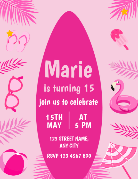 Plantilla de Editable Pool Party Birthday Invitation | PosterMyWall