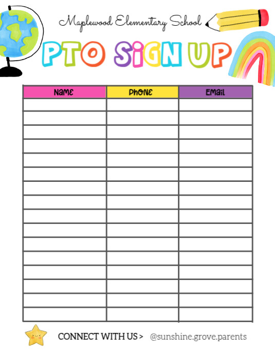 Copy of Editable PTO PTA Sign Up Sheet Template | PosterMyWall