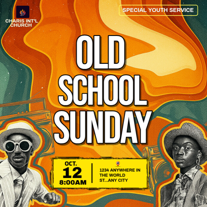 Copy of Editable Retro Old School Youth Service Flyer Instagram post ...
