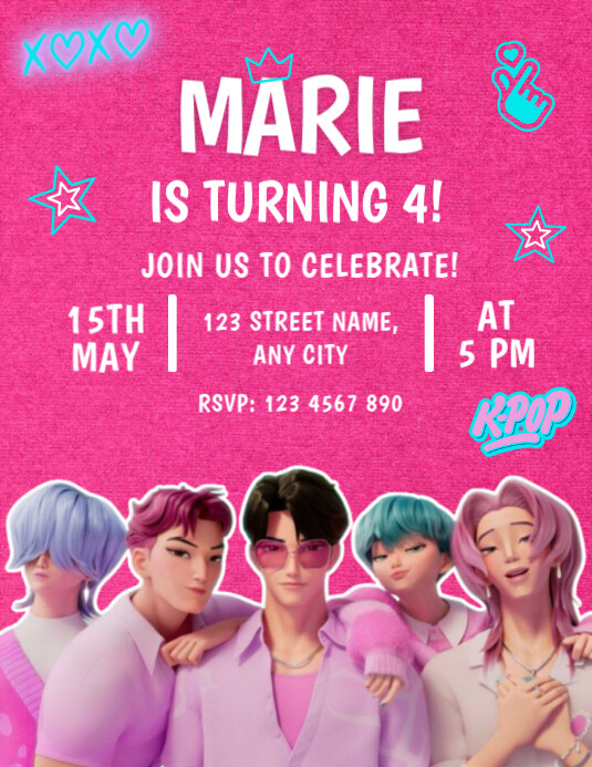 Editable Saja Boys Kpop Demon Hunters Birthday Invitation Template ...