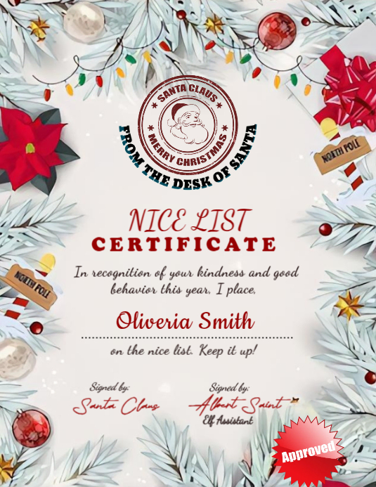 Copy of Editable Santa's Nice List Certificate Template | Christmas ...