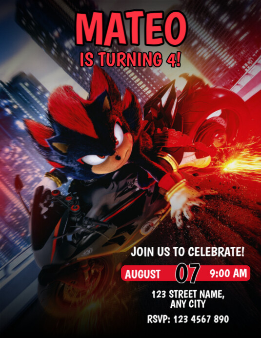 Editable Shadow Sonic Birthday Invitation Template | PosterMyWall
