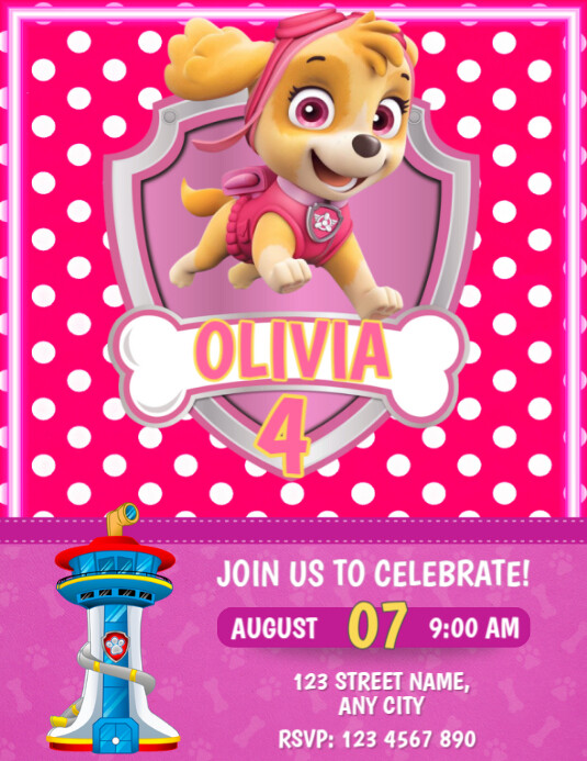 Editable Skye Paw Patrol Birthday Invitation Template | PosterMyWall