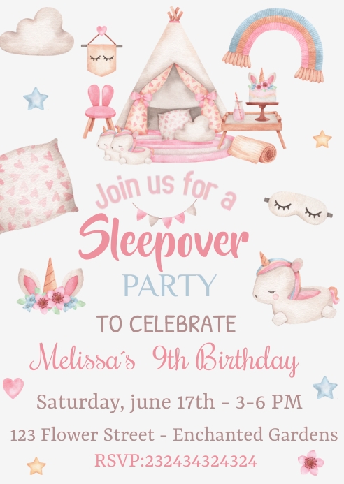 Plantilla de Editable Slumber Party Birthday Invitation | PosterMyWall
