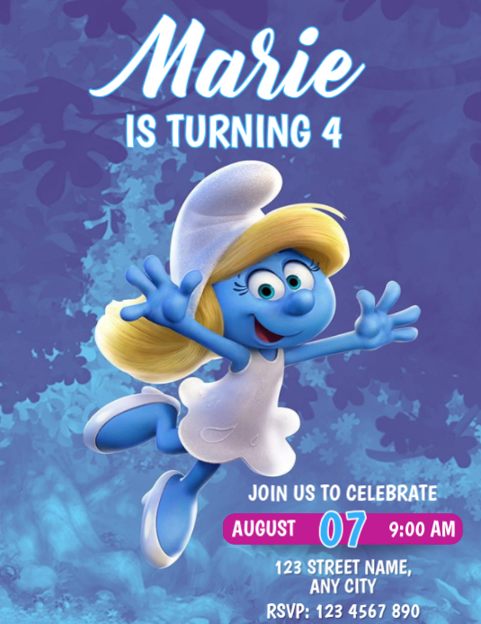 Editable Smurfette Birthday Invitation Template | PosterMyWall