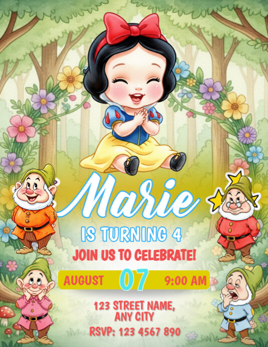 Plantilla de Editable Snow White Birthday Invitation | PosterMyWall
