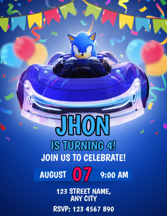 Editable Sonic racing birthday invitation Template | PosterMyWall