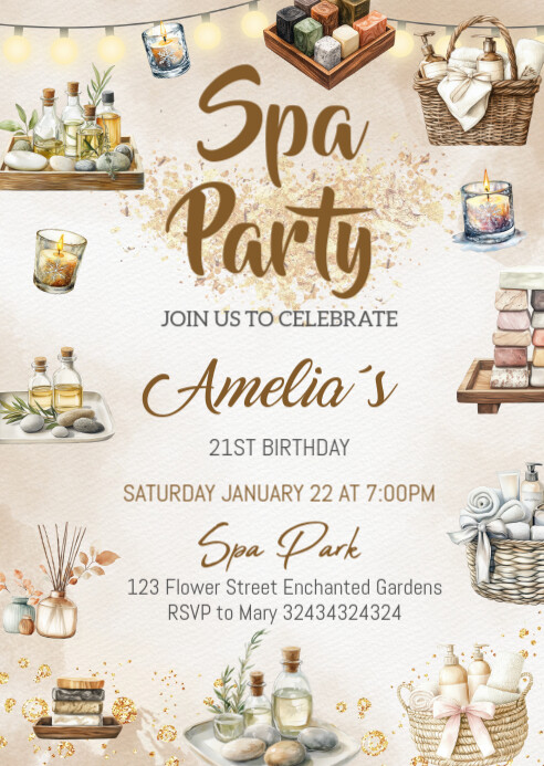 Copy of Editable Spa Party Birthday Invitation, adult Spa Party ...