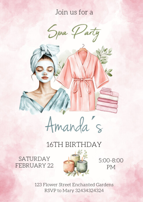 Editable Spa Party Invitation Template | PosterMyWall