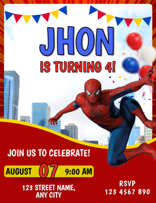 Editable Spiderman birthday invitation Template | PosterMyWall