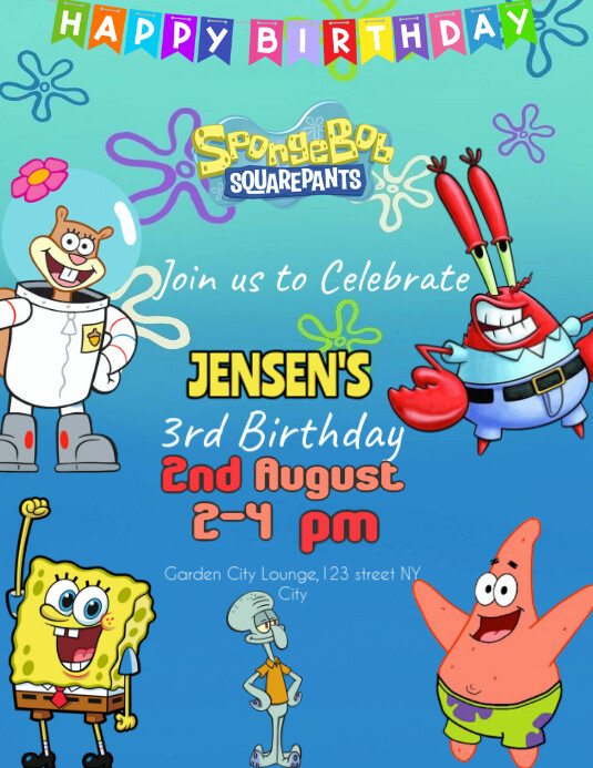 Editable Spongebob bithday invitation Template | PosterMyWall