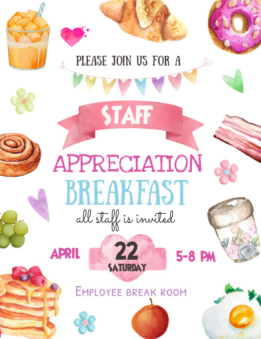 Editable Staff Appreciation Breakfast Flyer T Template | PosterMyWall