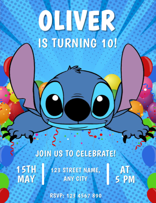 Editable Stitch Party Birthday Invitation Template | PosterMyWall