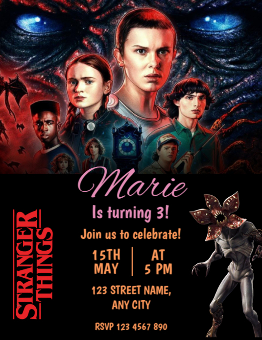 Plantilla de Editable Stranger Things Birthday Party Invite | PosterMyWall