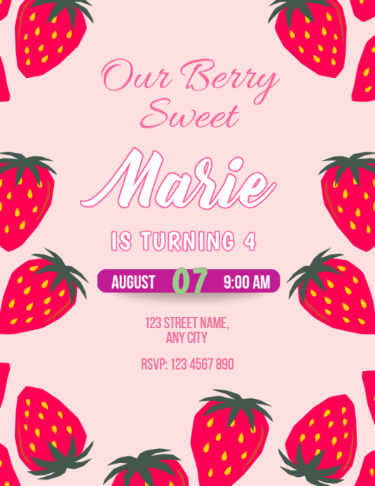Editable Strawberry Birthday Invitation Template | PosterMyWall