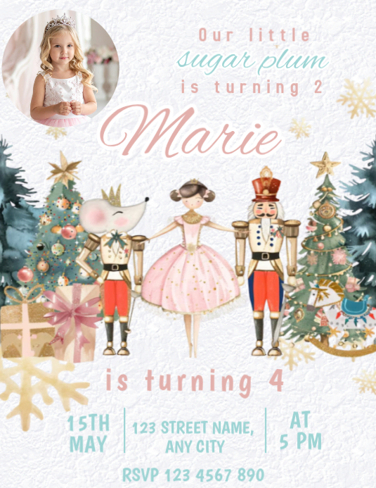 Editable Sugar Plum Fairy Birthday invitation with photo Template ...