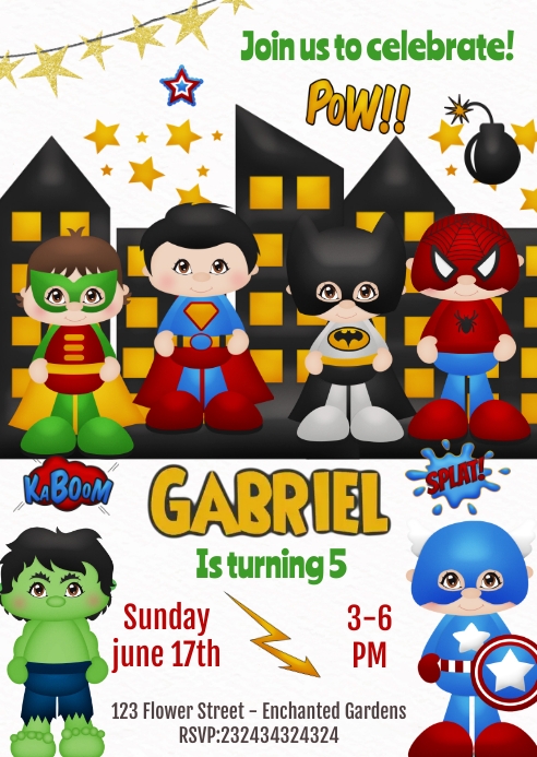 Editable Superhero Kids Birthday Invitation Template | PosterMyWall