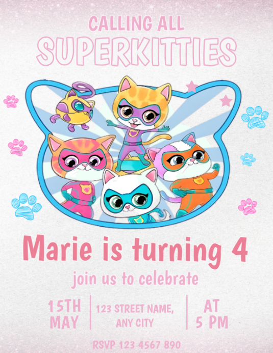 Editable Superkitties birthday Invitation Template | PosterMyWall