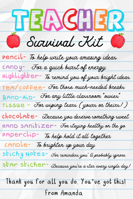 EDITABLE Teacher Survival Kit Template | PosterMyWall