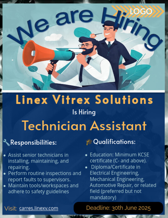 Editable Technician Assistant Job Flyer Template | PosterMyWall