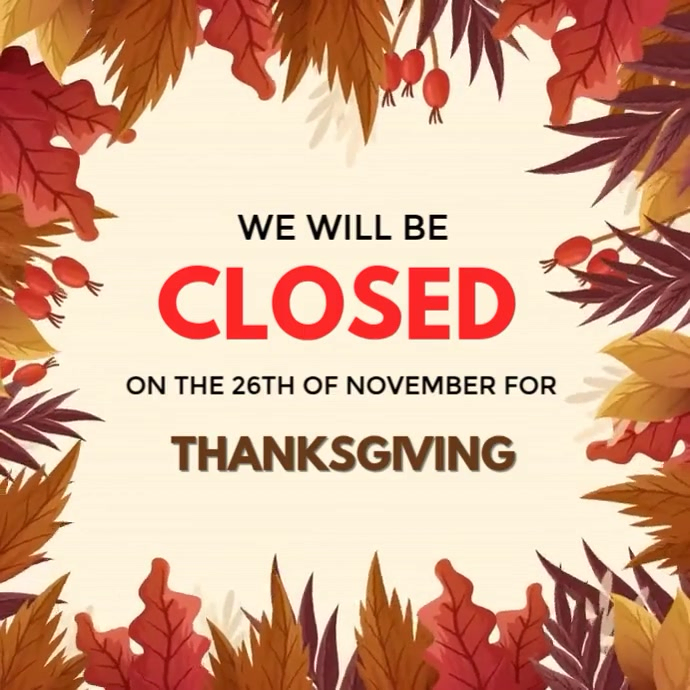 Plantilla de Editable Thanksgiving Closed Sign Template | Business ...