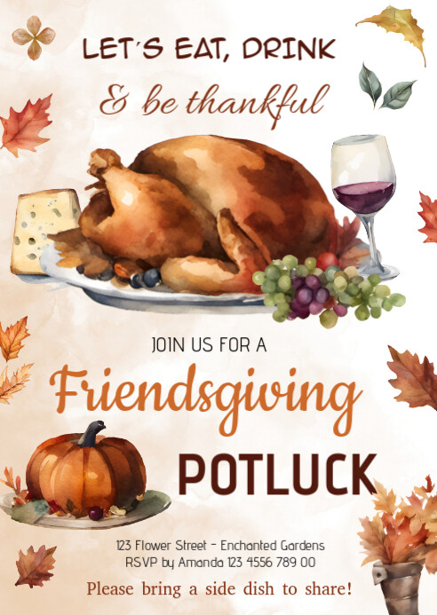 White Friendsgiving Potluck A6 Template | PosterMyWall