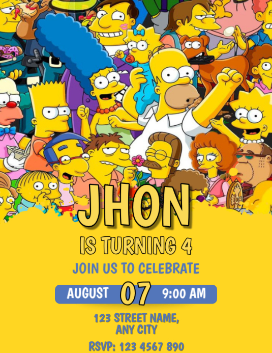 Editable The Simpsons Birthday Invitation Template | PosterMyWall